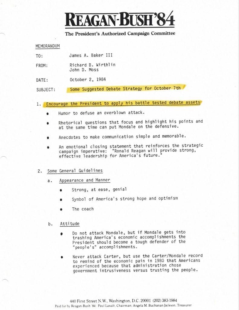 1984 Presidential And Vice Presidential Debates - Textual Material ...