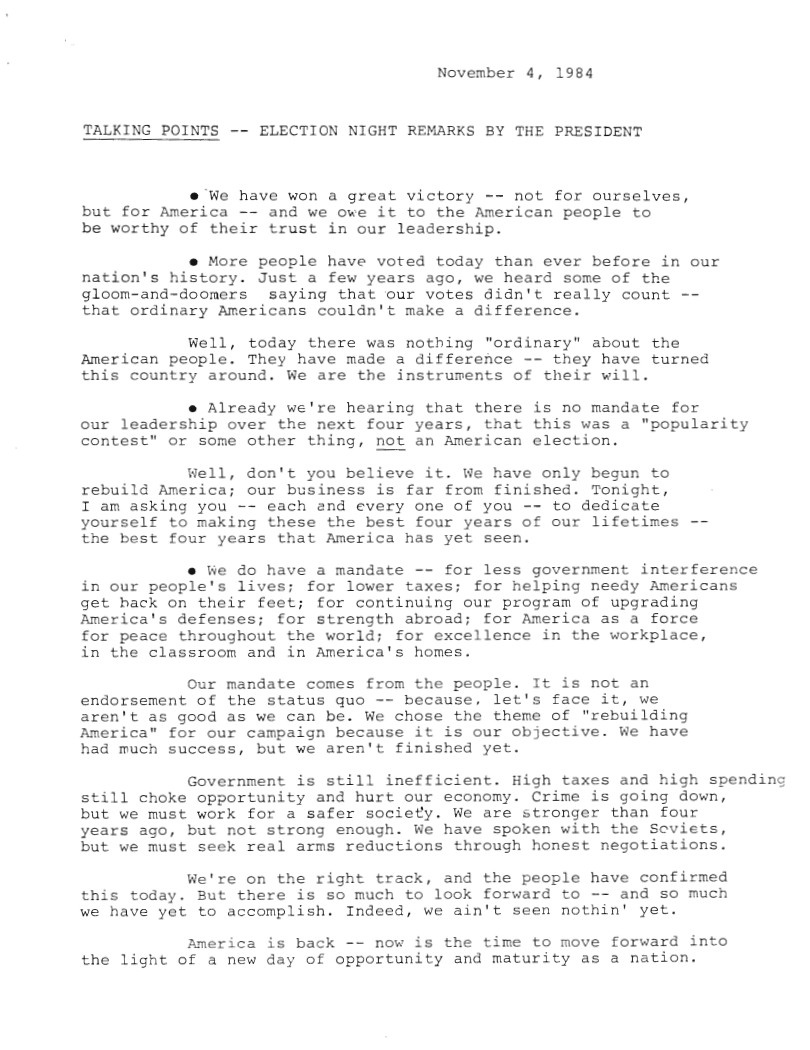 1984 Presidential Election: Textual Material | Ronald Reagan